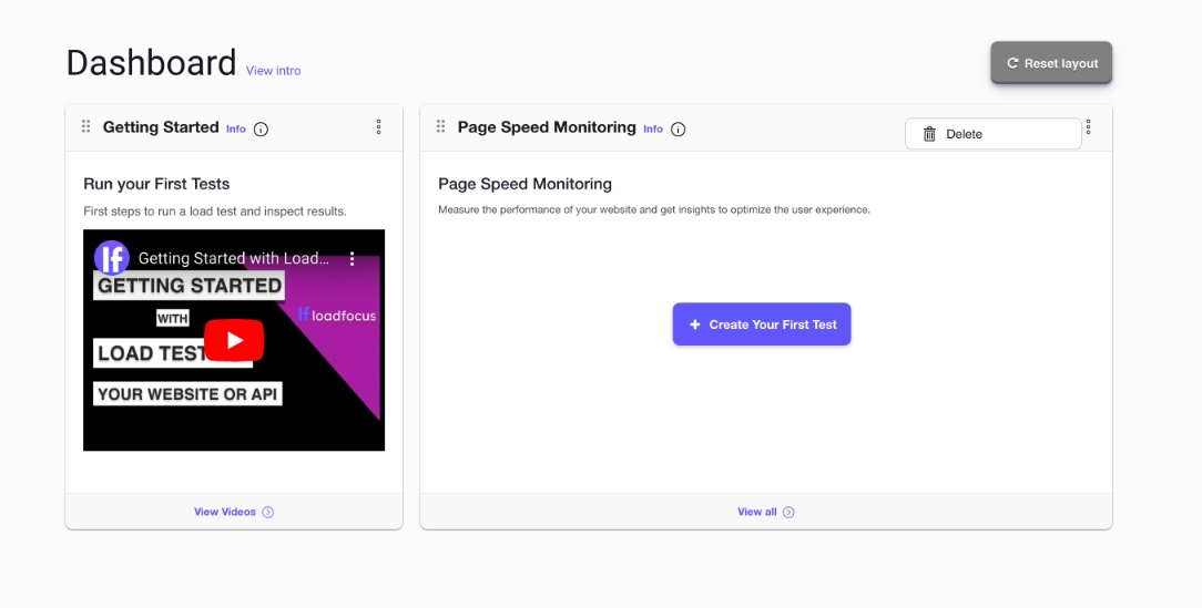 Customizable Widgets on LoadFocus Dashboard